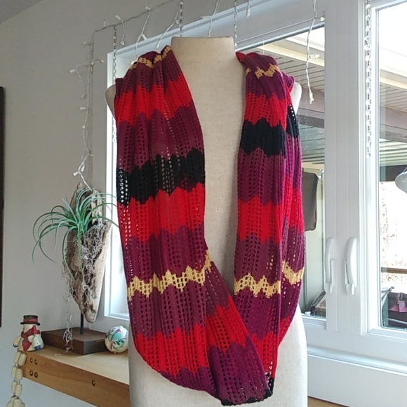 Accessories | Nwt Fun Knitted Wrap Infinity Scarf In Blackredbananaplum ...